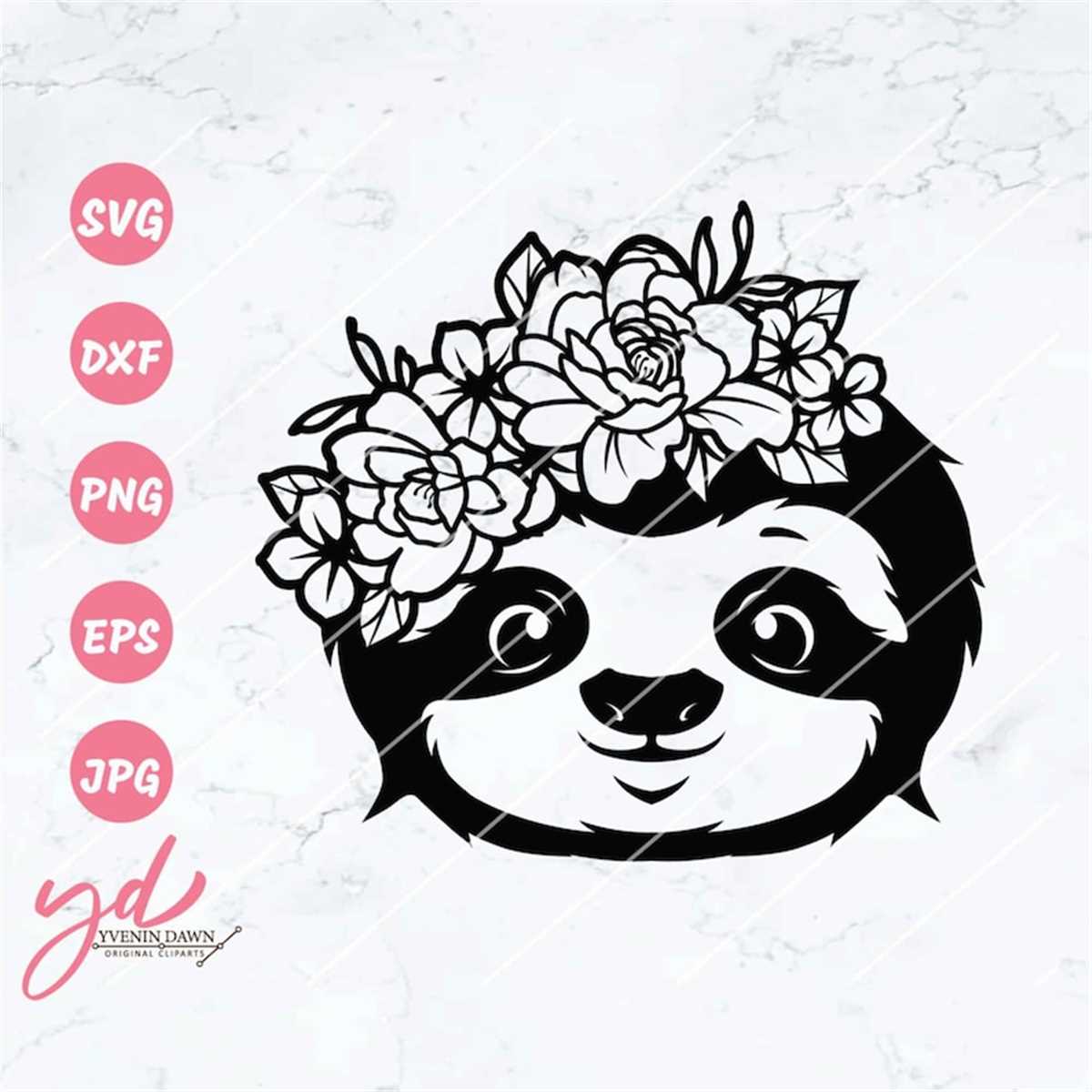 Floral Sloth Svg | Sloth With Flowers Svg | Sloth Svg | Baby | Inspire ...