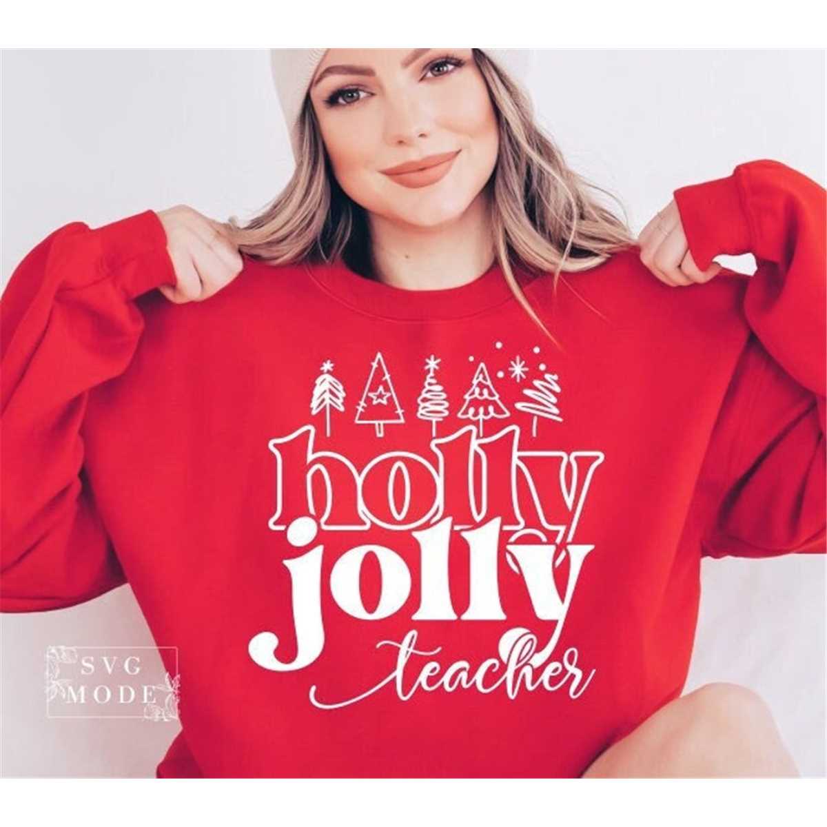 Holly Jolly Teacher SVG PNG, Merry Teacher SVG, Merry Christ - Inspire ...