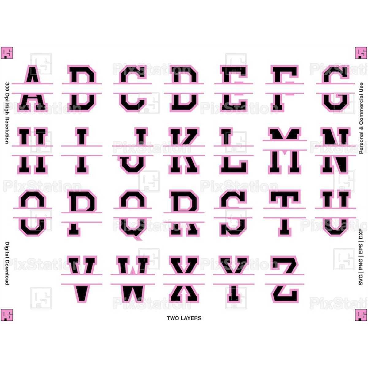 Layered Varsity Monogram Alphabet Bundle, Outline Split Alph | Inspire ...