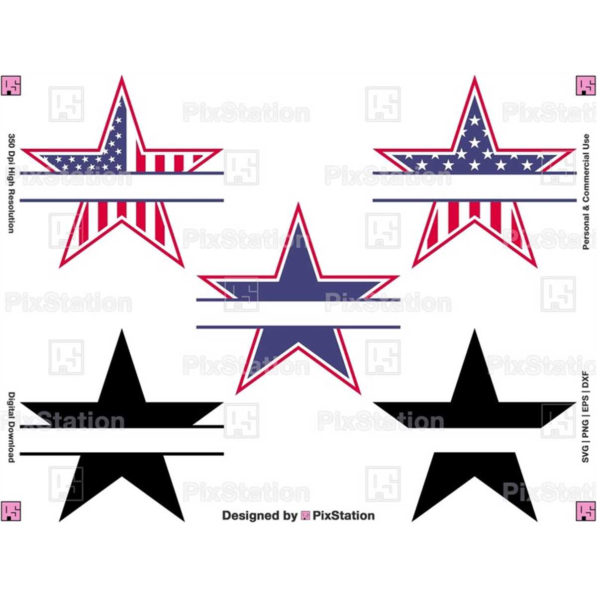 American Flag Stars Split Svg Bundle, Star Split Monogram, P | Inspire ...