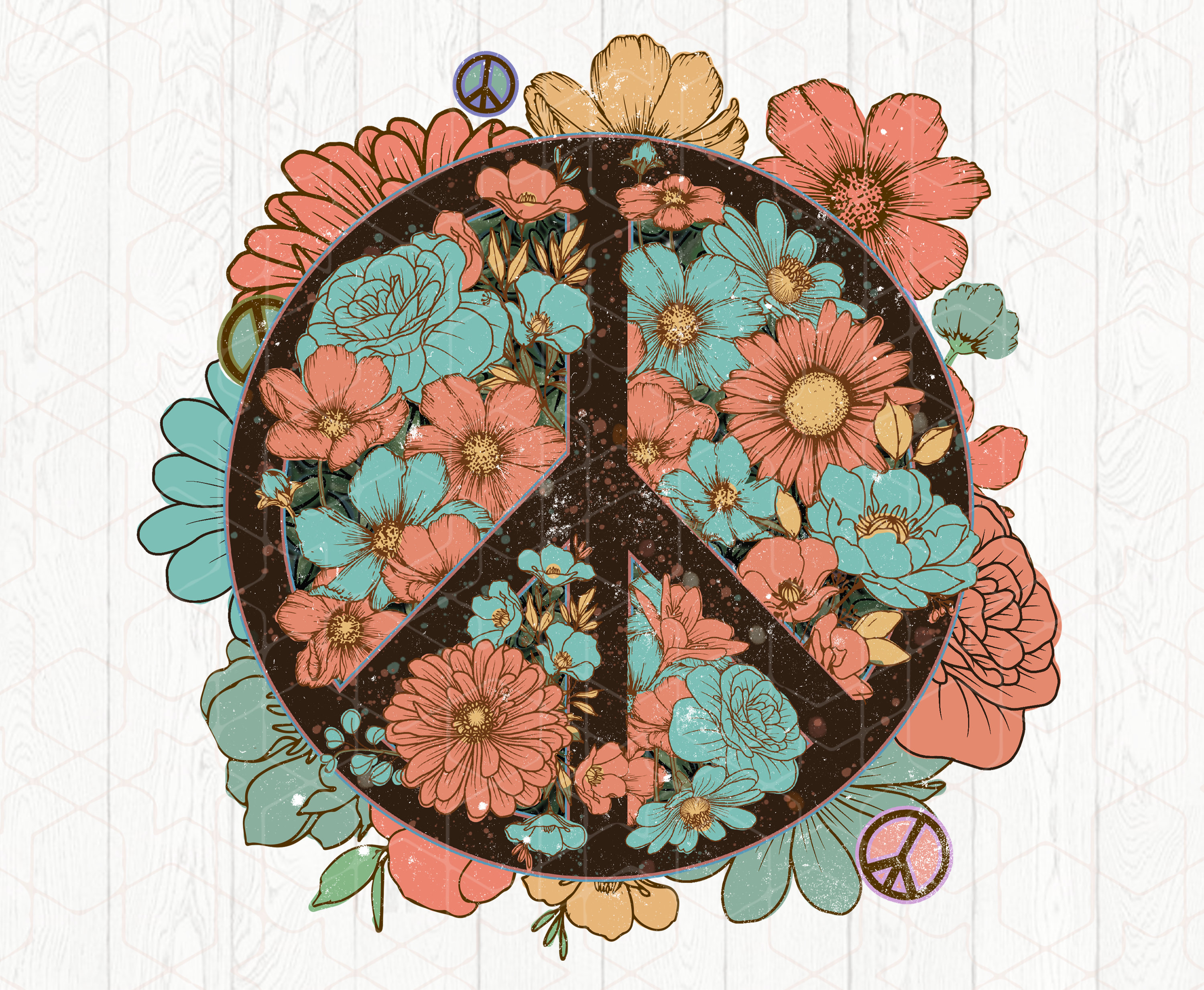 Retro vintage boho peace sign wildflowers hippie PNG | Inspire Uplift