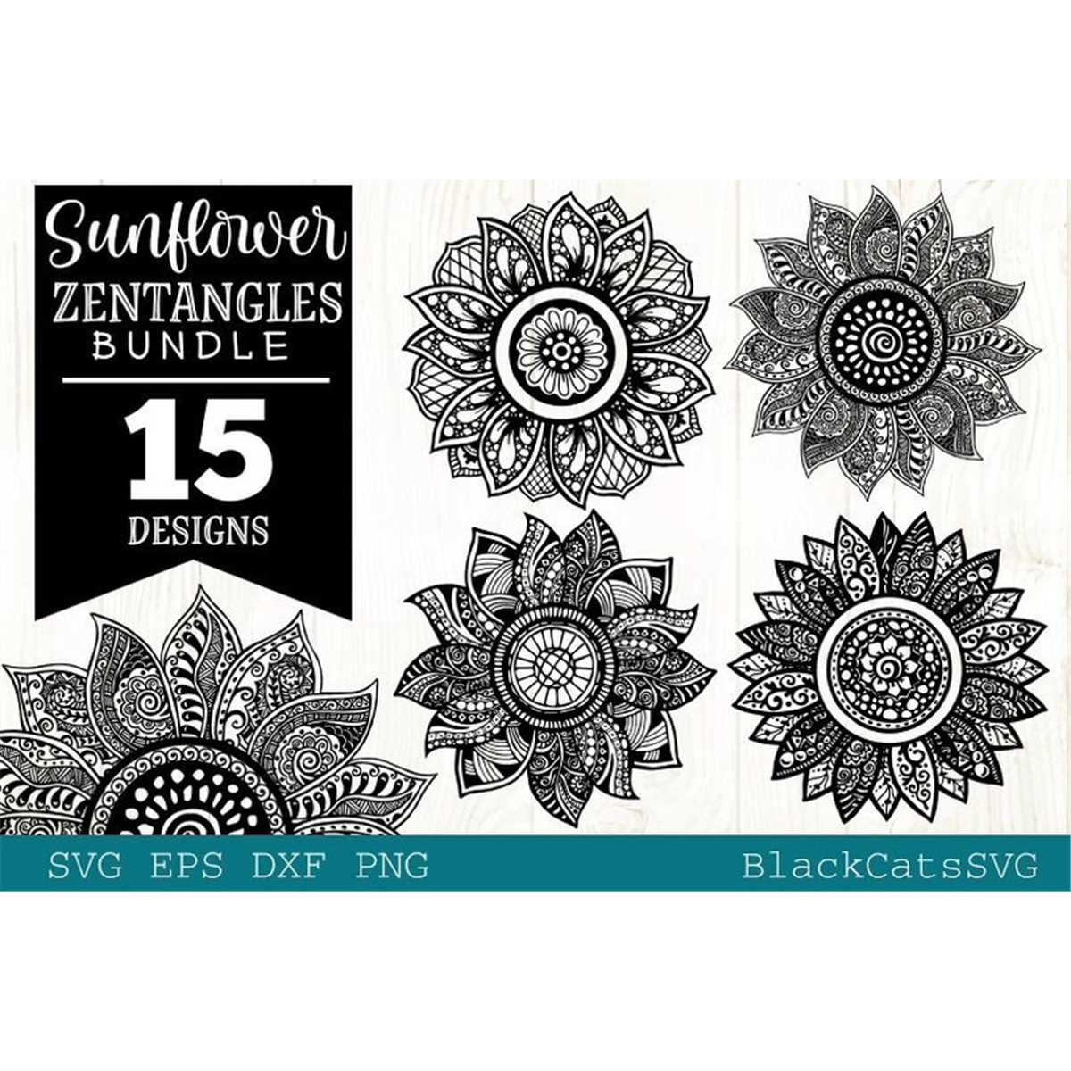 Sunflower Zentangle Bundle SVG | Inspire Uplift