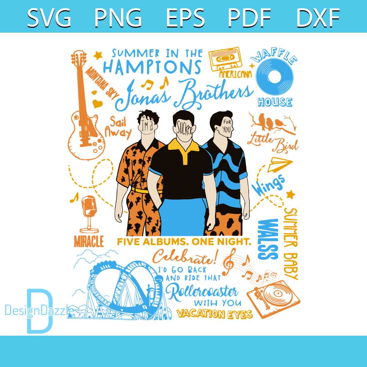 Jonas Brothers Five Albums One Night SVG Digital File | Inspire Uplift