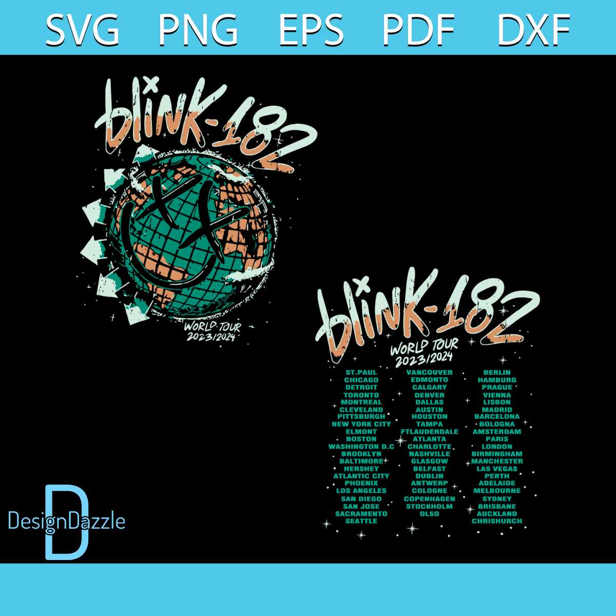 Blink 182 The World Tour 2023 2024 SVG Graphic Design File | Inspire Uplift