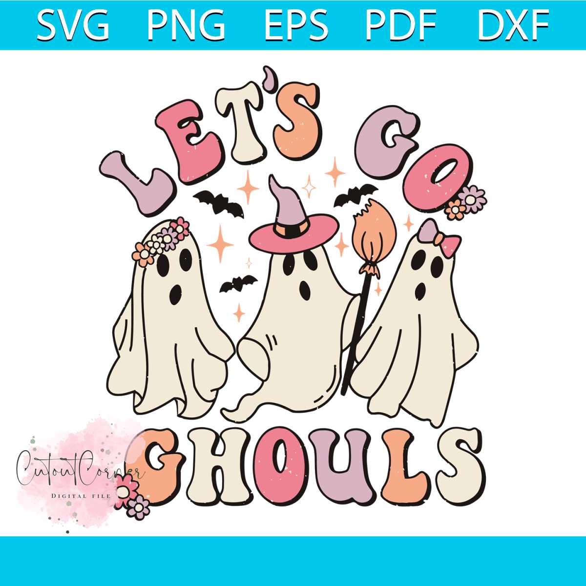 Retro Halloween Lets Go Ghouls Halloween Witches Ghost SVG - Inspire Uplift