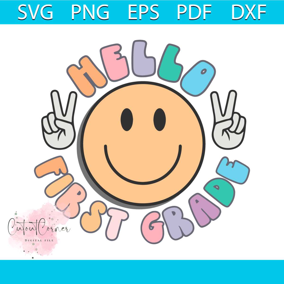 Cute Hello First Grade Level Smile Face SVG Digital Cricut F | Inspire ...