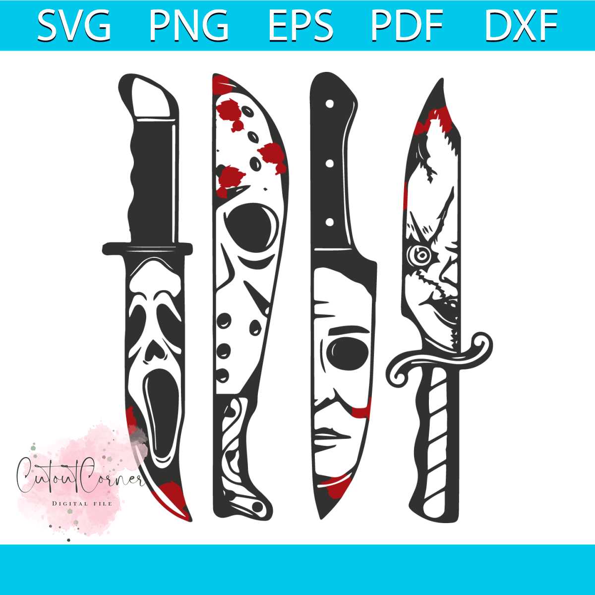Horror Movie Characters In Knives SVG Cutting Digital File | Inspire Uplift