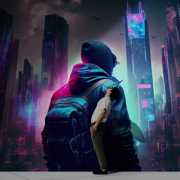 futurictic street peel and stick wallpaper cyberpunk mural | Inspire Uplift