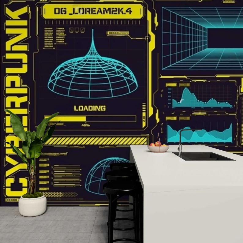 cyberpunk wallpaper mural retro futurictic cyber wall mural | Inspire ...