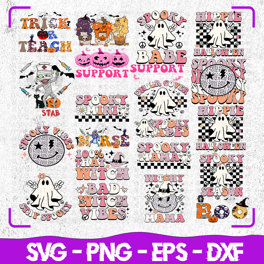 Retro Halloween Cute Spooky Ghost Bundle, Retro Halloween SV | Inspire ...