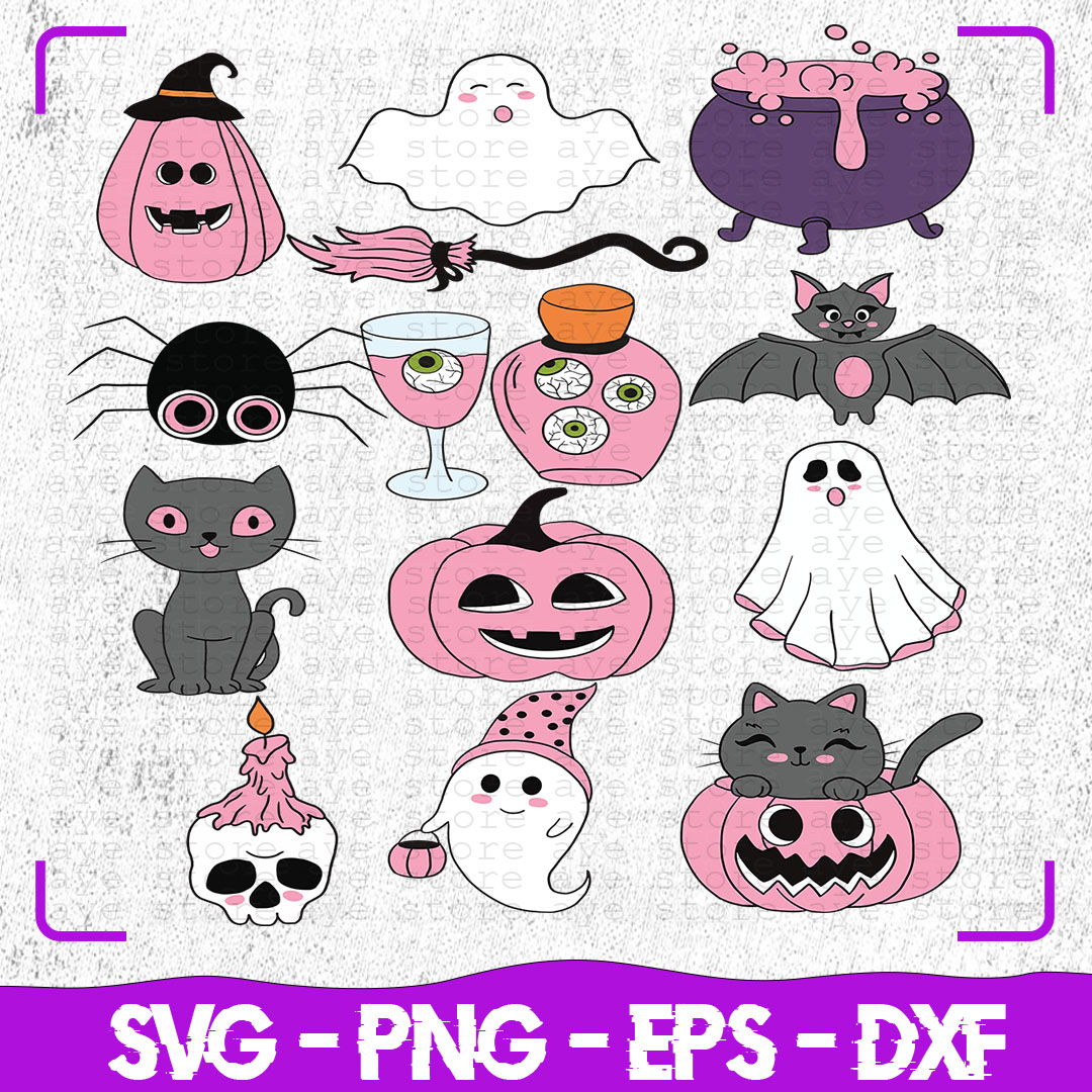 Cute Pink Bundle Halloween SVG, Cute Pink Halloween Bundle D | Inspire ...