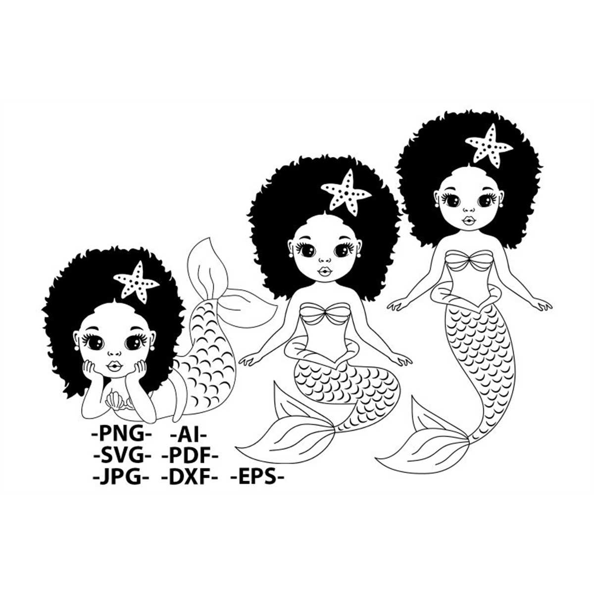 Mermaid Bundle Svg, Mermaid Svg, Outline Art, Afro Girl Svg, | Inspire ...