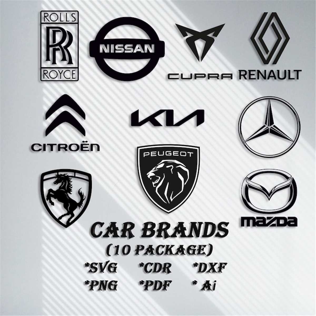 Car Brands (10 Logos) cut svg dxf file wall sticker pdf silh | Inspire ...