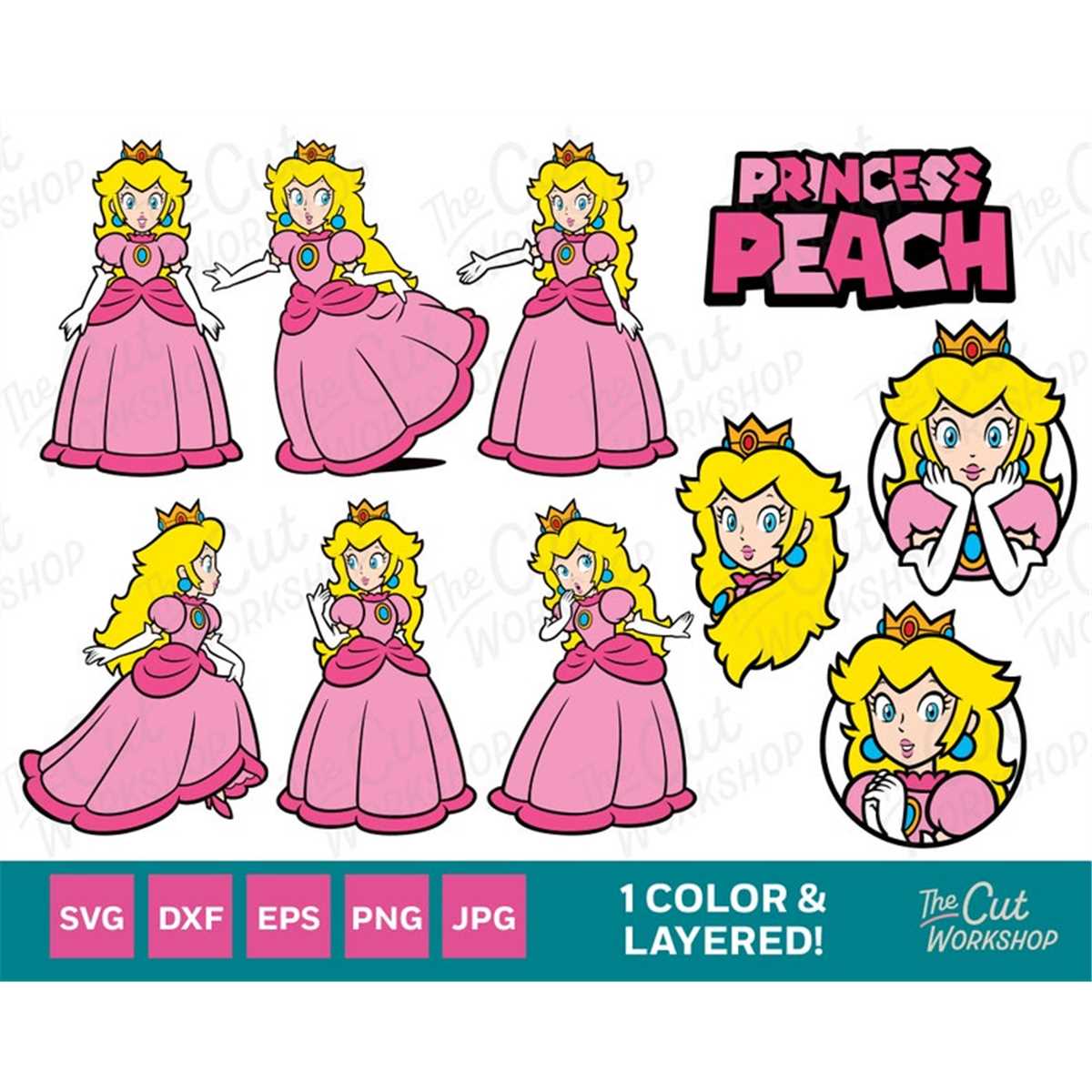 Princess Peach Super Mario Bros Layered and One Color BUNDLE | Inspire ...