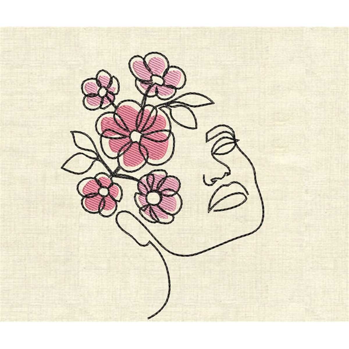 Machine embroidery designs line art women with flowers - Inspire Uplift