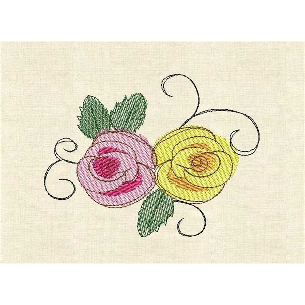 Machine embroidery designs two sketched roses | Inspire Uplift