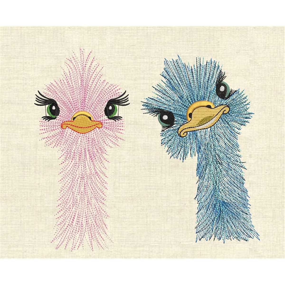 Set of 2 machine embroidery designs ostrich birds | Inspire Uplift