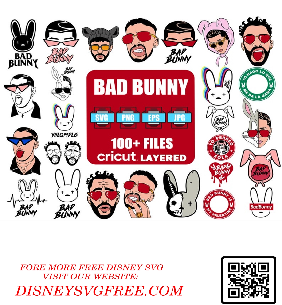 Bad Bunny SVG, Bad Bunny PNG files, bad bunny clipart, face - Inspire ...