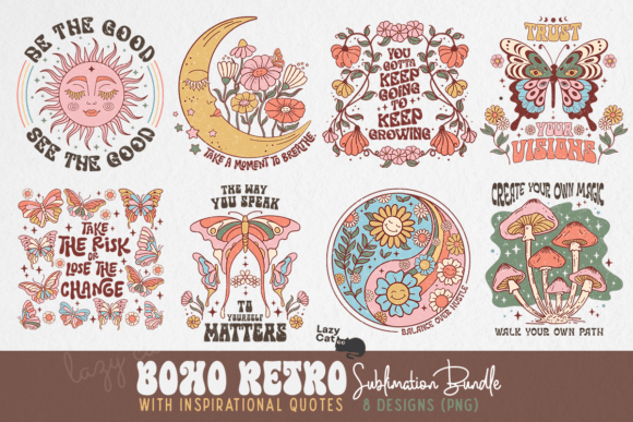 Boho Retro PNG Sublimation Bundle,High-Resolution Files, Bri | Inspire ...