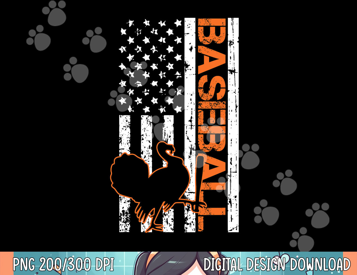 Turkey Baseball American Flag Thanksgiving Day Sport Fall pn | Inspire ...