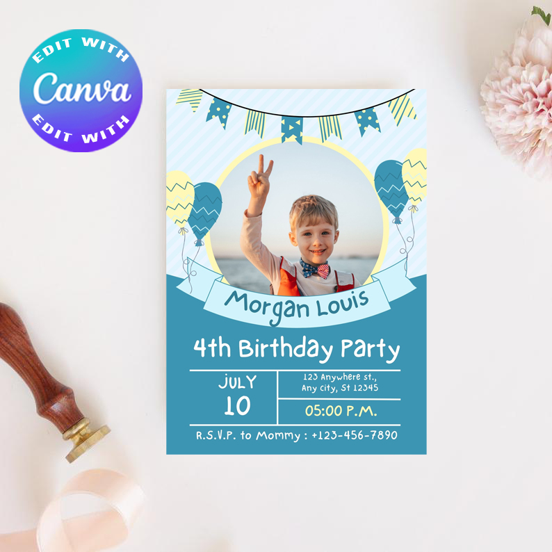 Boy Birthday Invitation, Blue Invitation, Boy party Invitati | Inspire ...