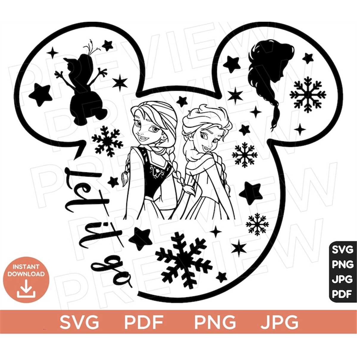 Frozen SVG Let It Go Disneyland Ears, Ana Elsa SVG Clipart L | Inspire ...