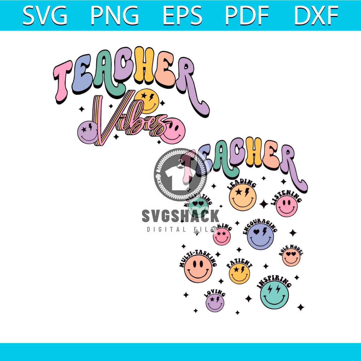 Retro Teacher Vibes Groovy Smiley Face SVG Cutting File | Inspire Uplift