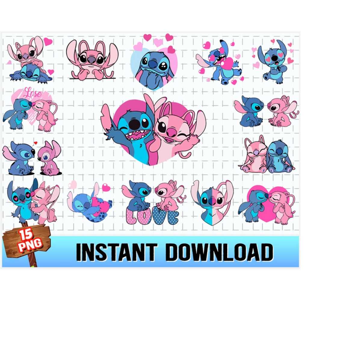 Stitch And Angel PNG Bundle,Stitch couple PNG, ,Stitch love | Inspire ...