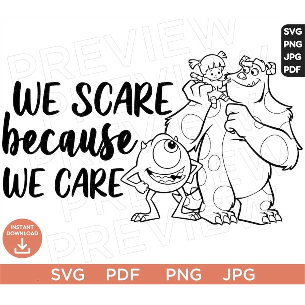 We Scare Because We Care Monsters Inc SVG Ears, Mike Wazowsk | Inspire ...