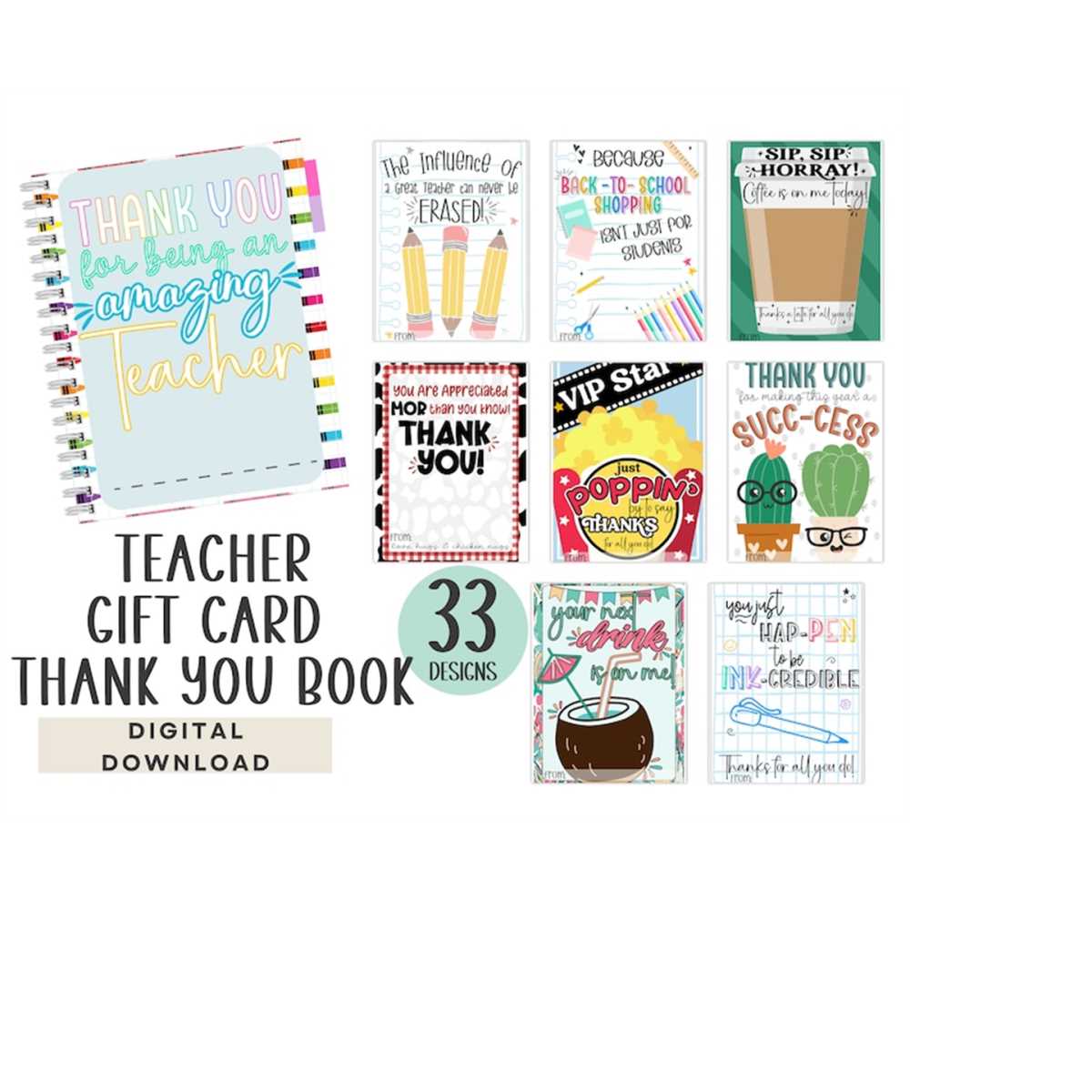 Printable Teacher Gift Card Holder Bundle | Teacher Apprecia - Inspire ...