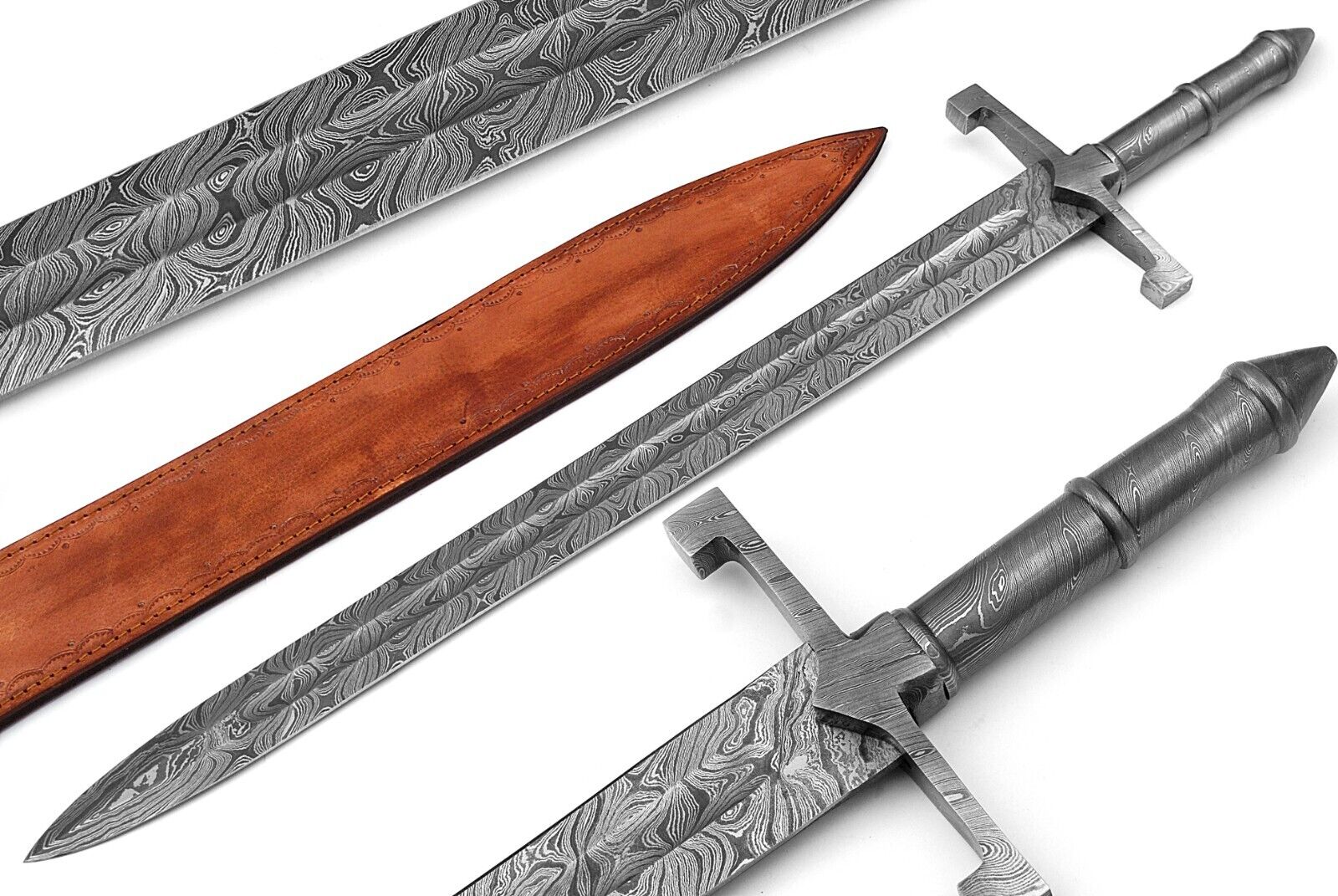 custom handmade full damascus steel handmade swords with lea - Inspire ...
