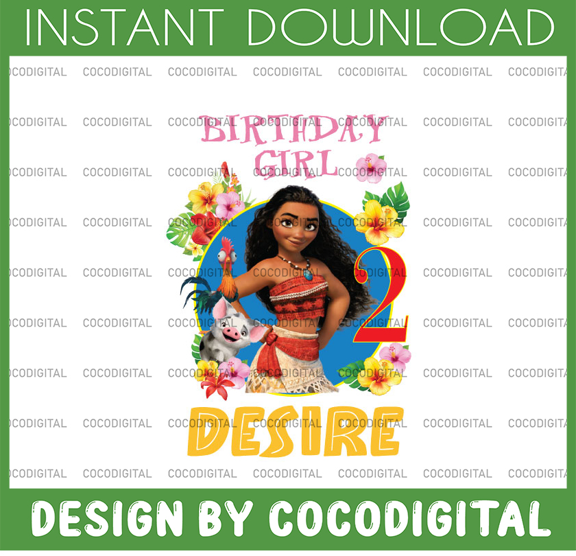 Personalized Name And Ages, Moana Birthday Girl PNG Digital | Inspire ...
