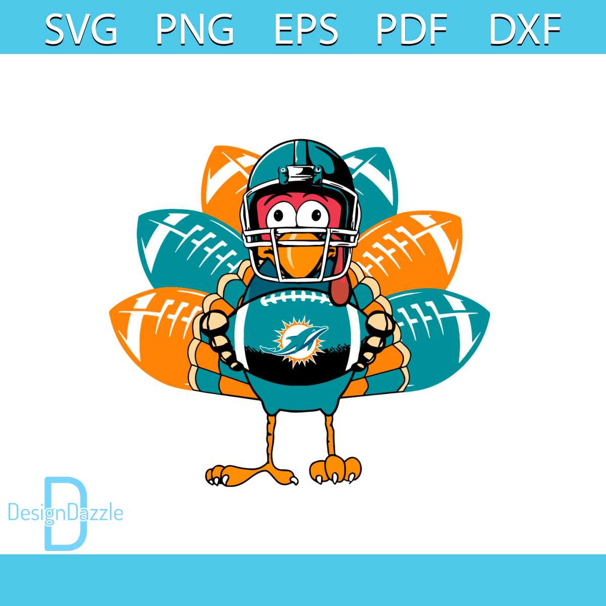 Miami Dolphins Turkey Thanksgiving SVG Cutting File | Inspire Uplift