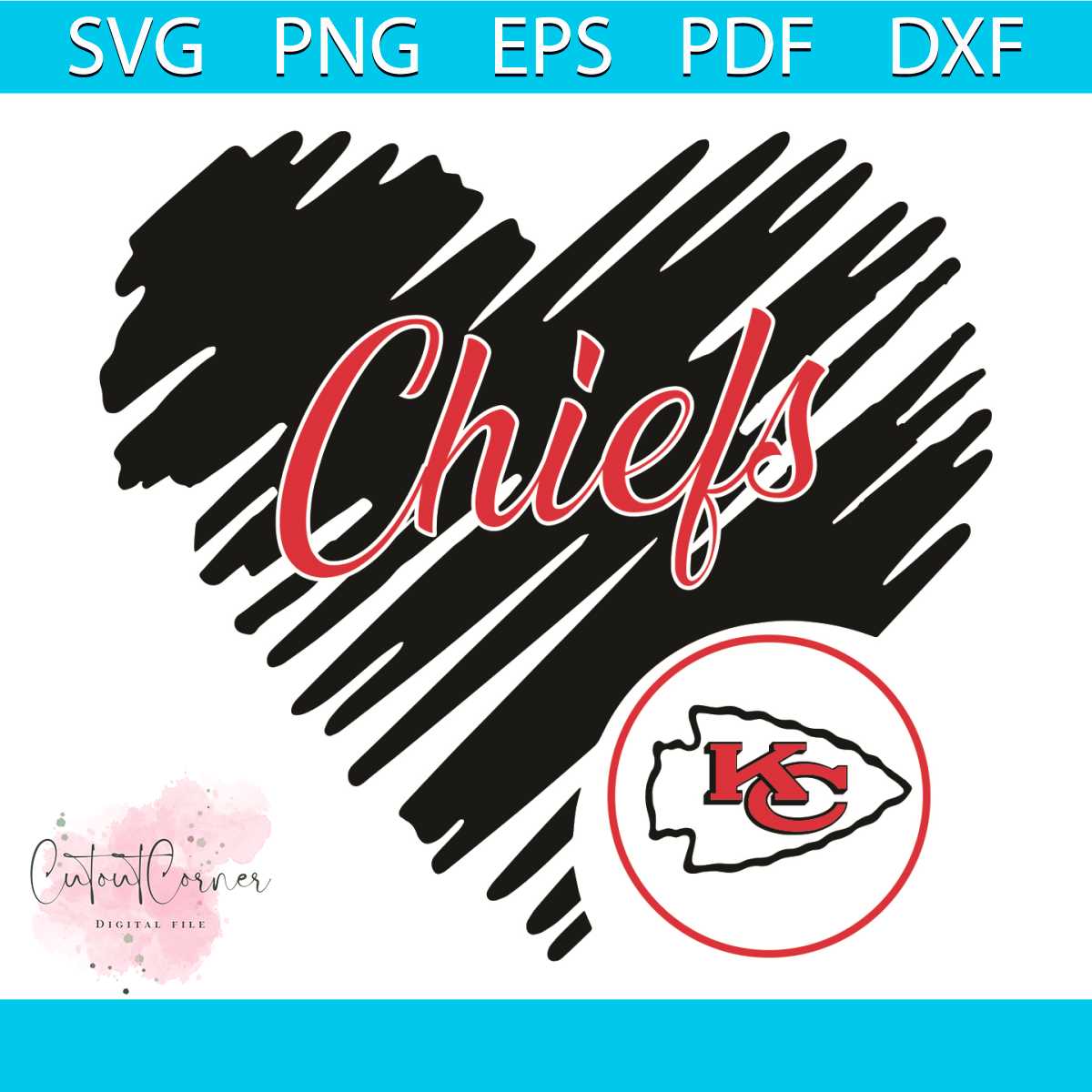 Heart Kansas City Chiefs NFL Logo SVG Cutting Digital File | Inspire Uplift
