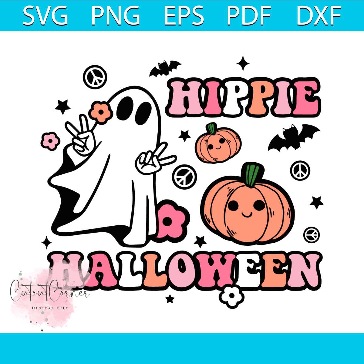 Halloween Ghost Pumpkin SVG Hippie Halloween SVG File | Inspire Uplift