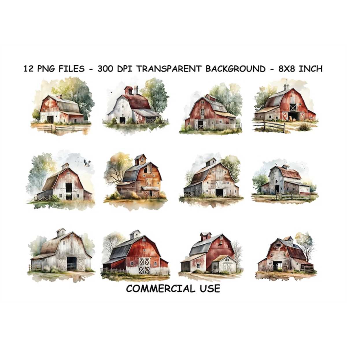 FARM BARN WATERCOLOR Clipart Png, Farm Life Clipart Png, Far - Inspire ...