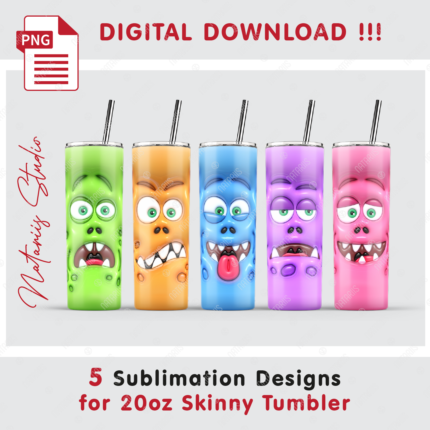 Funny 3D Inflated Puffy Monster Seamless Sublimation 20 oz - Inspire Uplift
