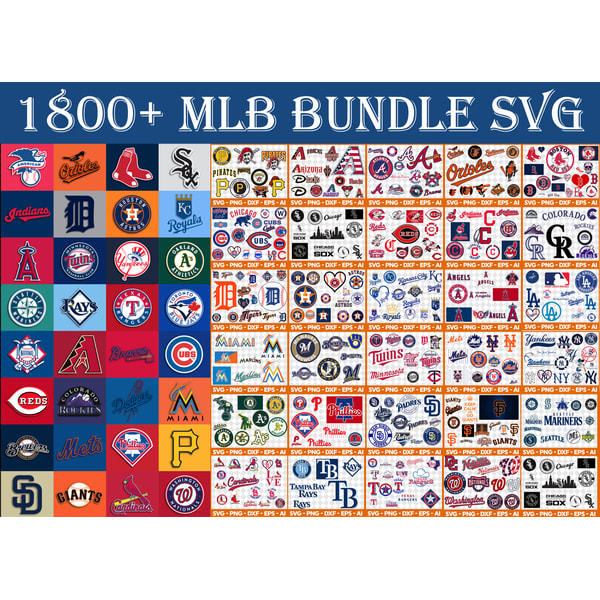 All Team MLB SVG Bundle 1800 MLB SVG, EPS, PNG, DXF for Cric | Inspire ...