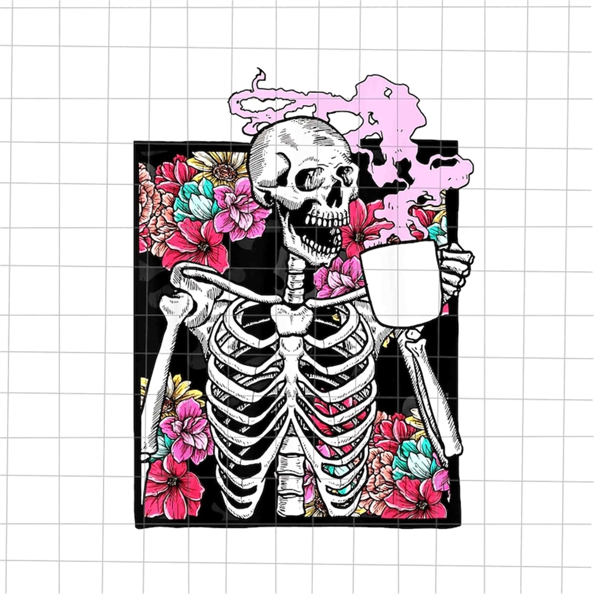 Coffee Drinking Skeleton Flower Png, Coffee Skeletons Hallow | Inspire ...