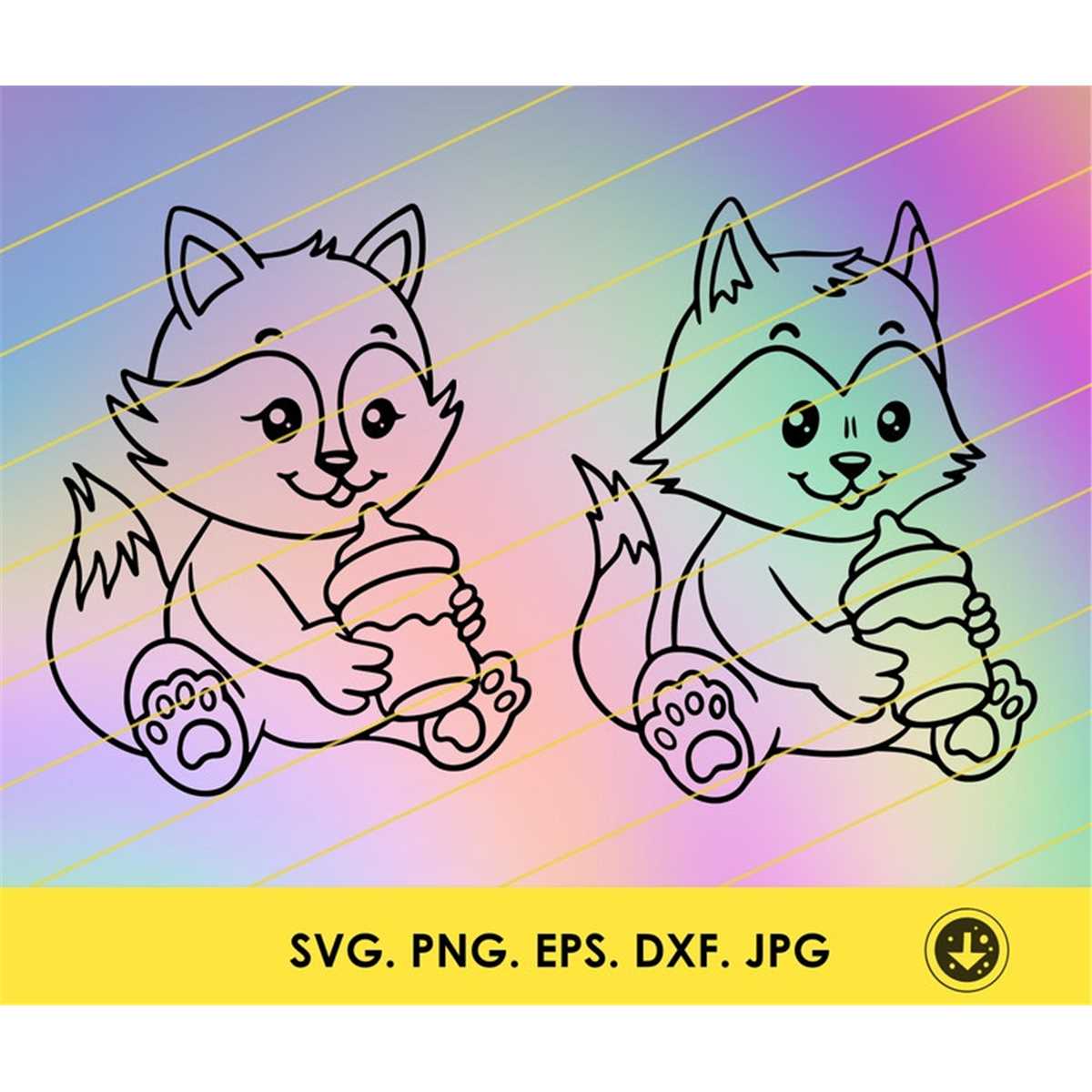 Baby Fox Svg Baby Wolf Cub Milk Bottle Png Infant Animals SV | Inspire ...