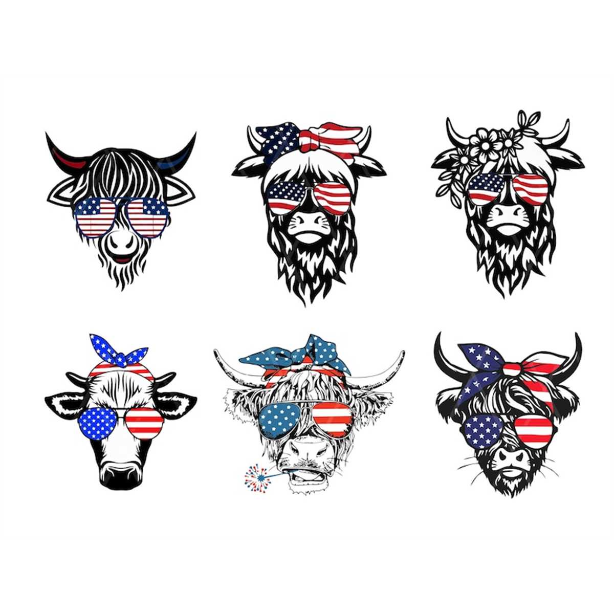Patriotic Highland Cow SVG, 4th of July SVG, Usa Flag Bandan | Inspire ...