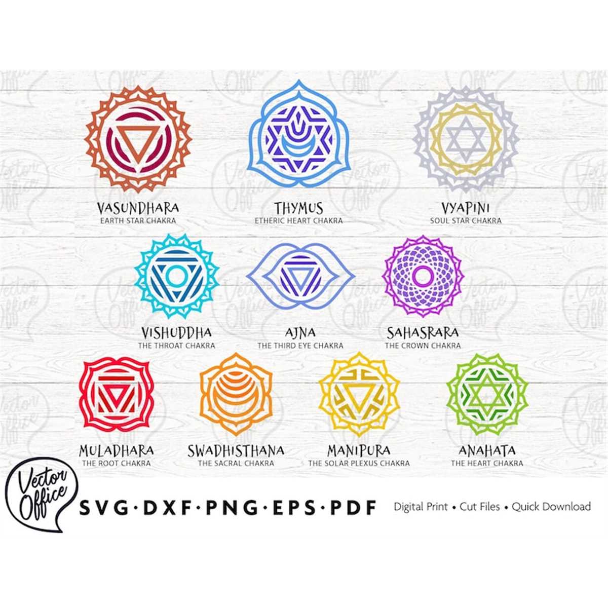 10 Chakra Symbols SVG, Chakra Svg, Yoga Svg, Instant Digital - Inspire Uplift