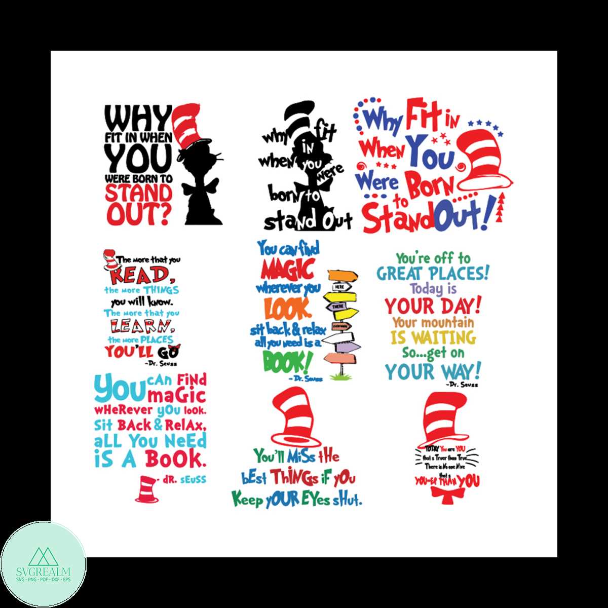 Dr Seuss Bundle Svg, Dr Seuss Svg, Seuss Svg, Dr Seuss Gifts | Inspire ...
