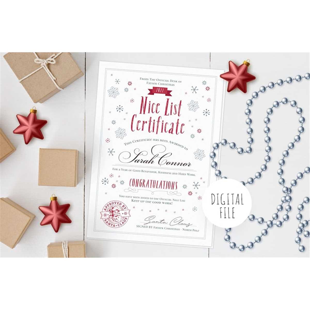 PRINTABLE Personalised Nice List Certificate, PRINTABLE A4, | Inspire ...