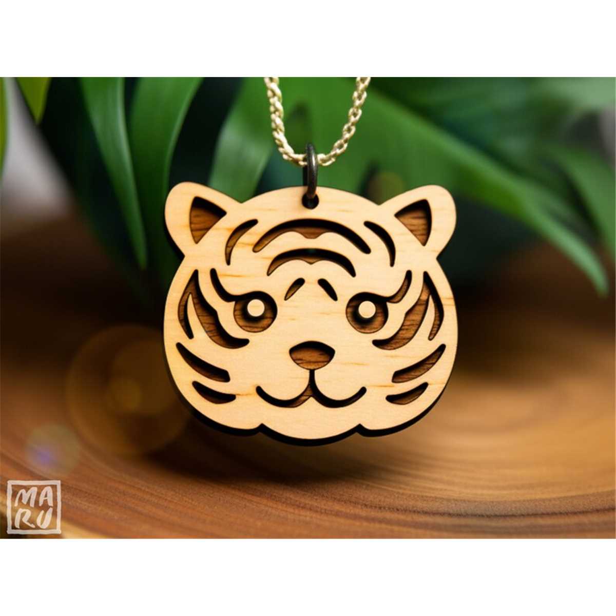 Cute Tiger Pendant SVG Glowforge Cricut Template Wood Leat - Inspire Uplift