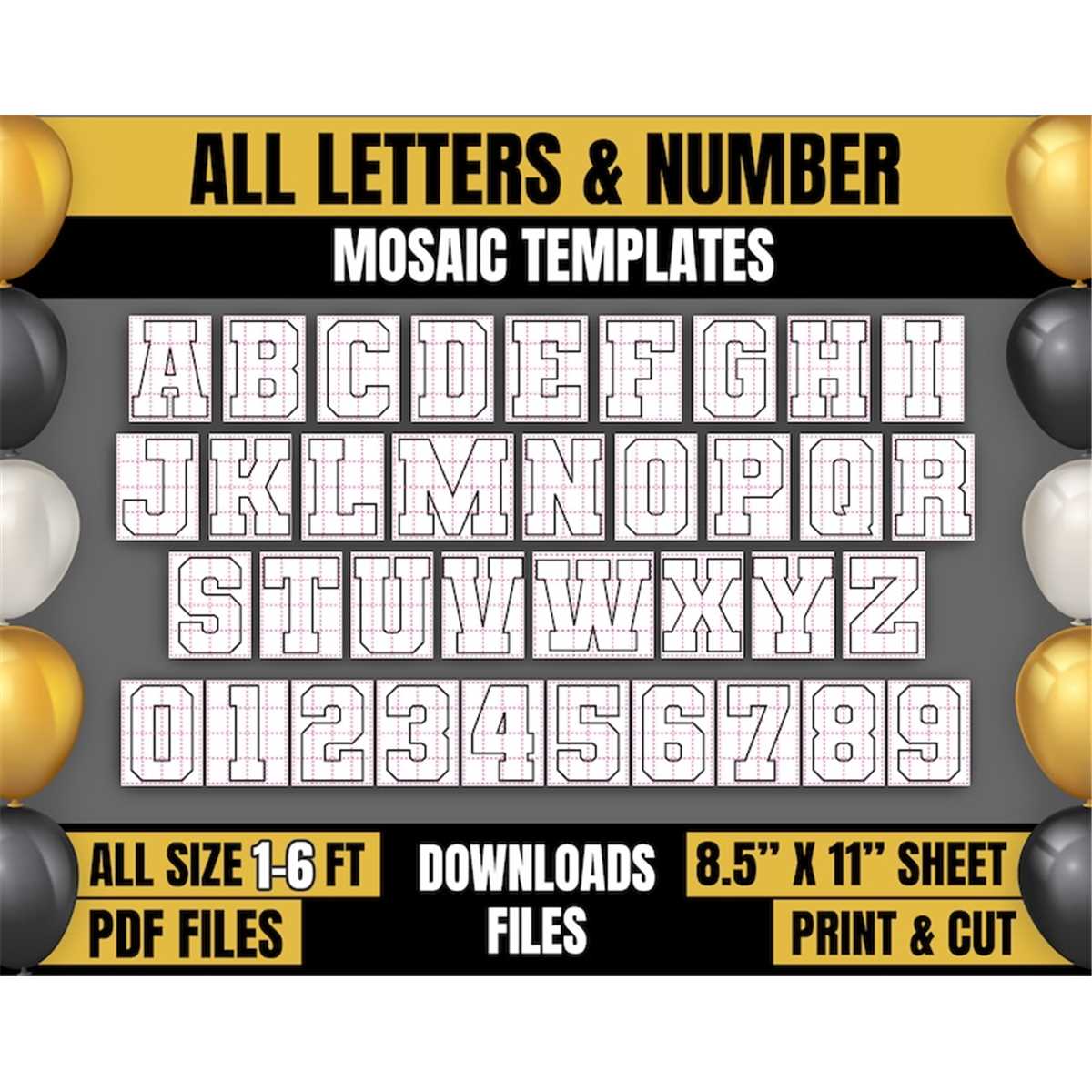 All Letters | Numbers Balloon Mosaic Template, 1-6ft All siz - Inspire ...