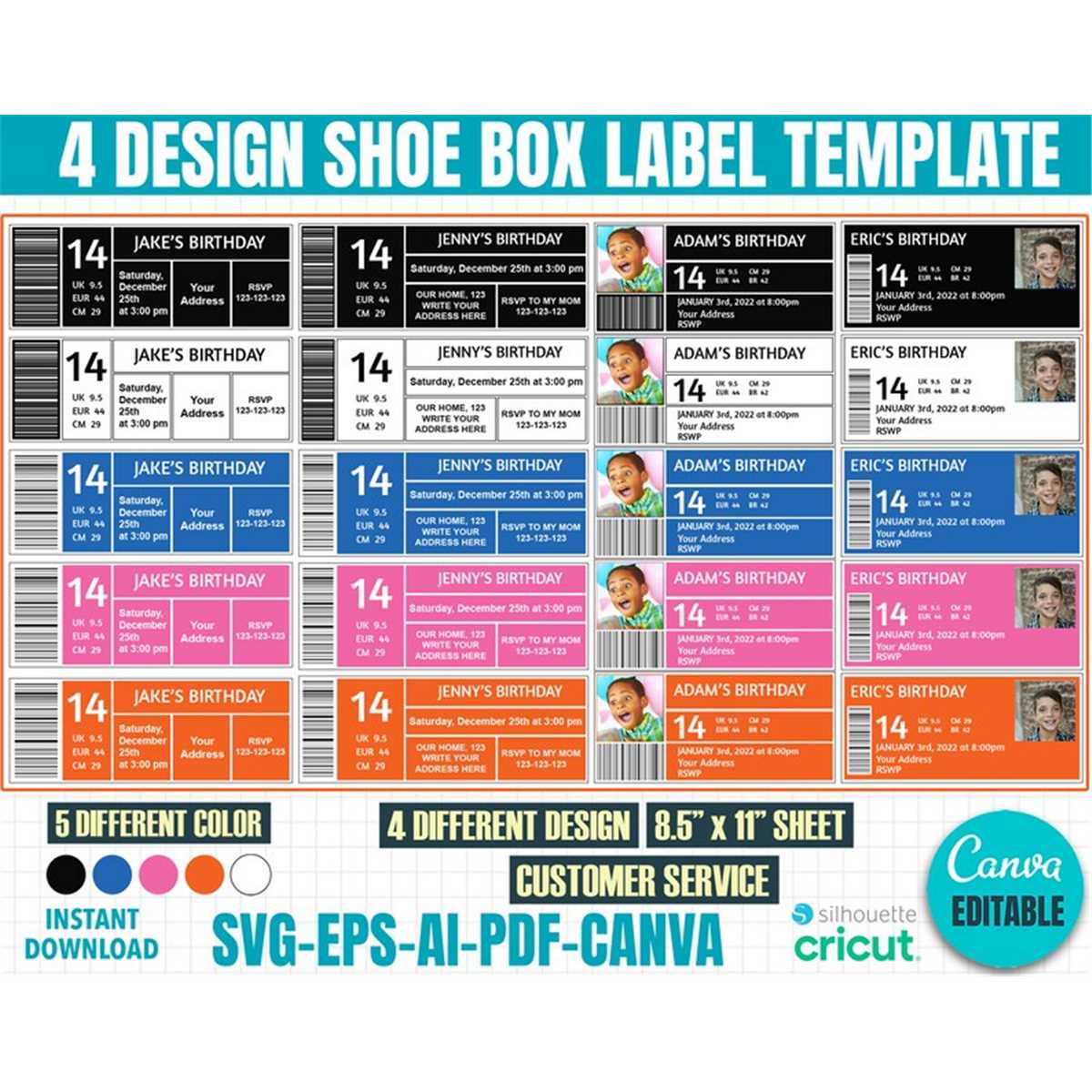 Shoe Box Label Template Bundle, Shoe Box Label Svg, Party bo - Inspire ...