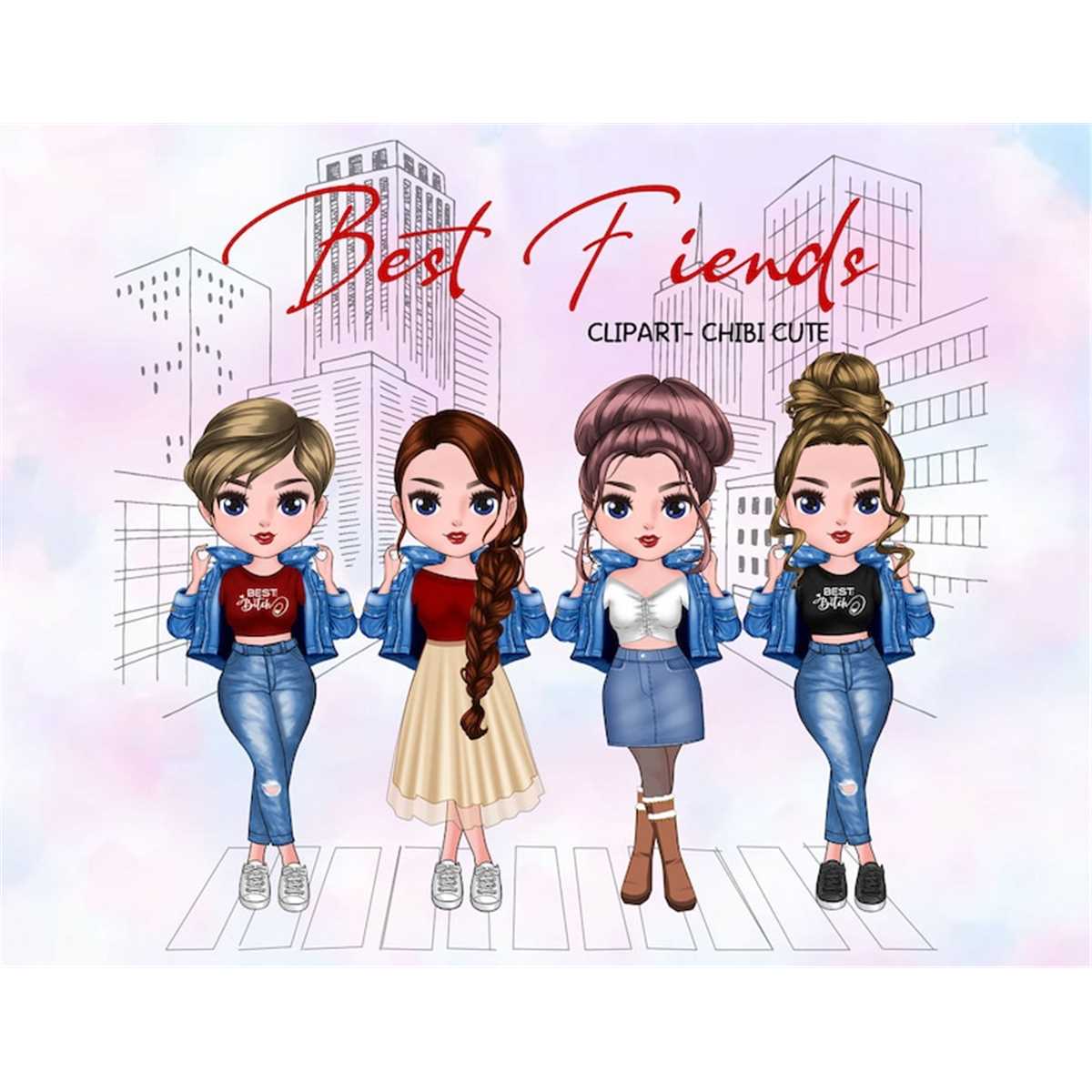 Customizable Best Friends Chibi Cute Clipart, Friendship Cli - Inspire ...