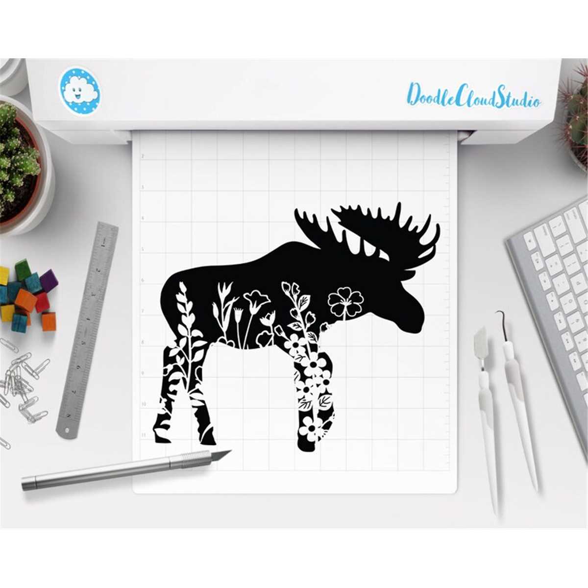 Moose SVG, Floral Moose SVG, Flowers Moose SVG Files for Sil - Inspire ...