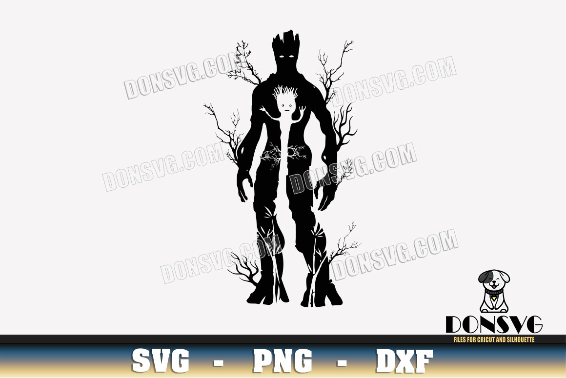 Adult and Baby Groot Silhouette Tree SVG Cut File Guardians | Inspire ...
